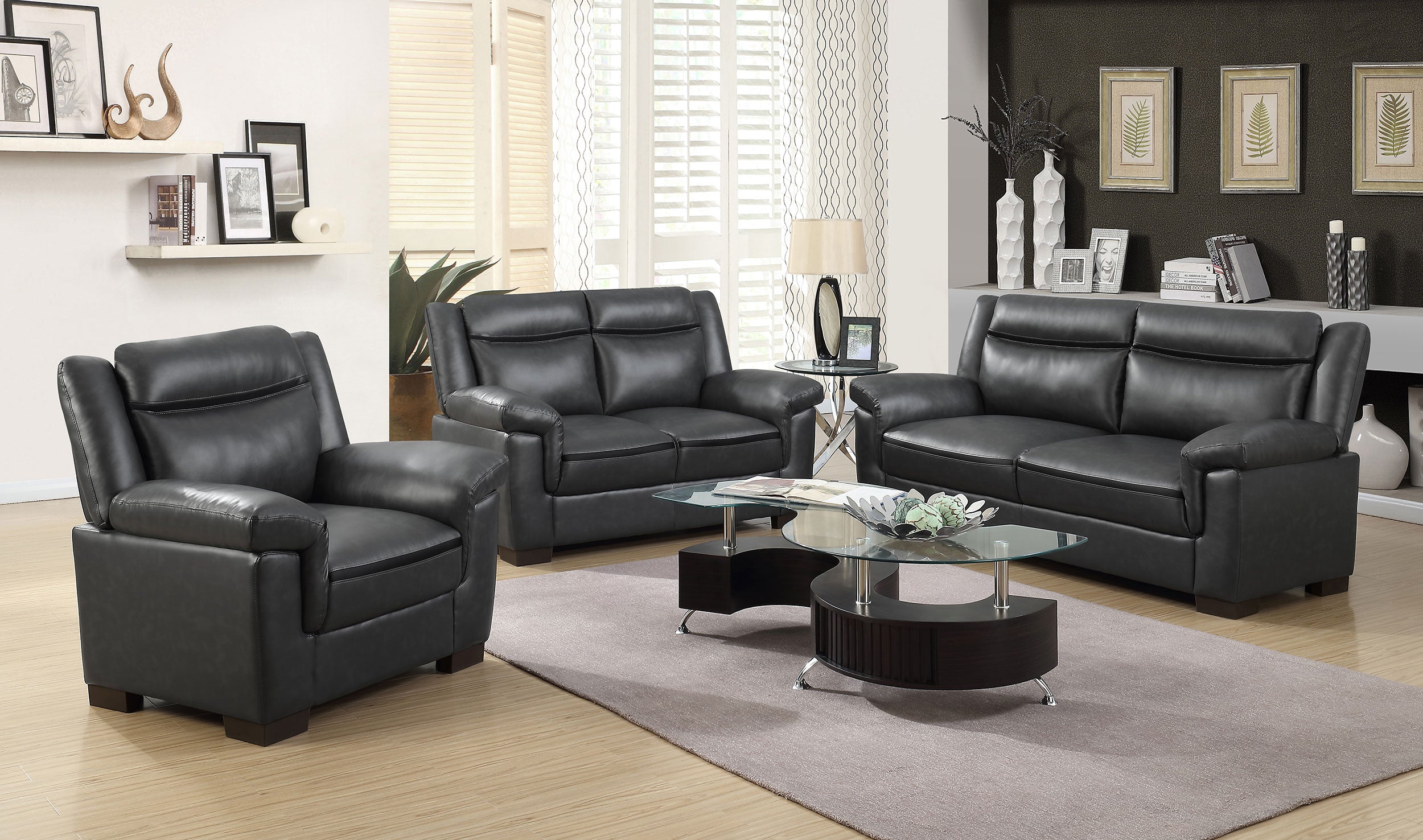 Arabella 3-piece Upholstered Padded Arm Sofa Set Grey – Furniture Sellers